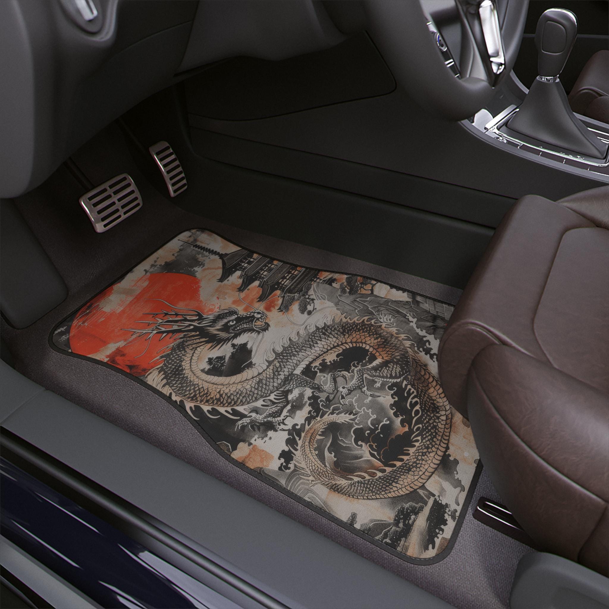 Rising Sun Dragon Ukiyo-e Car Mat Majestic Japanese Temple Art Floor ...