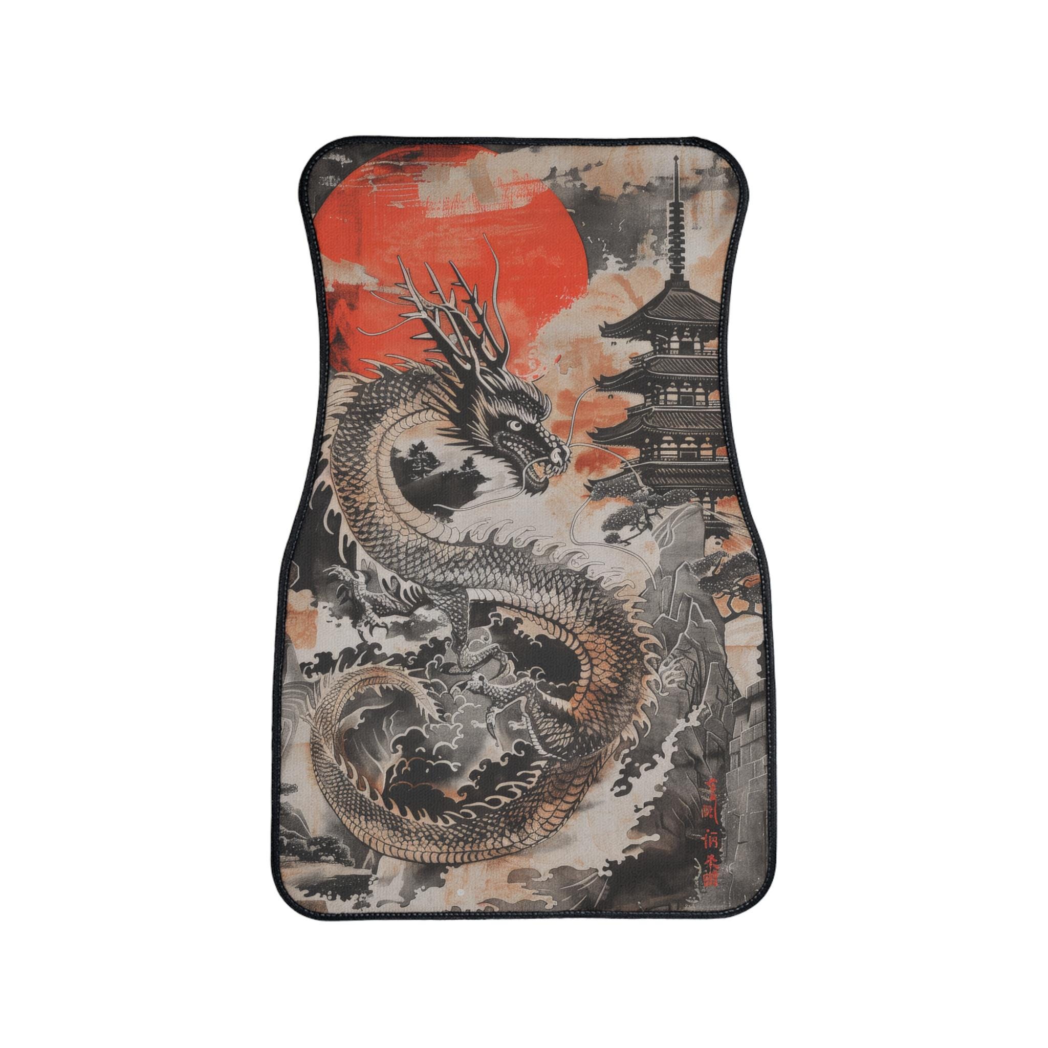 Rising Sun Dragon Ukiyo-e Car Mat Majestic Japanese Temple Art Floor ...