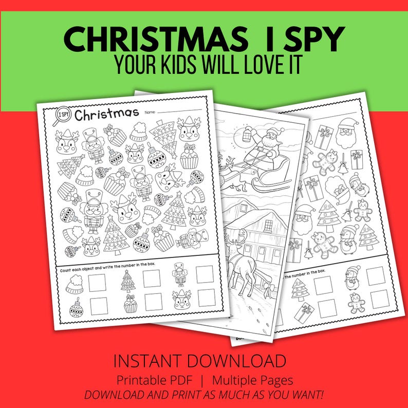 Christmas I Spy and Coloring Sheets - Etsy