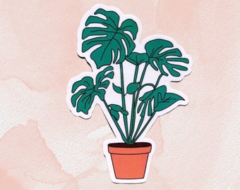 Monstera Sticker Plant Vinyl Sticker A Vase of Monstera - Etsy