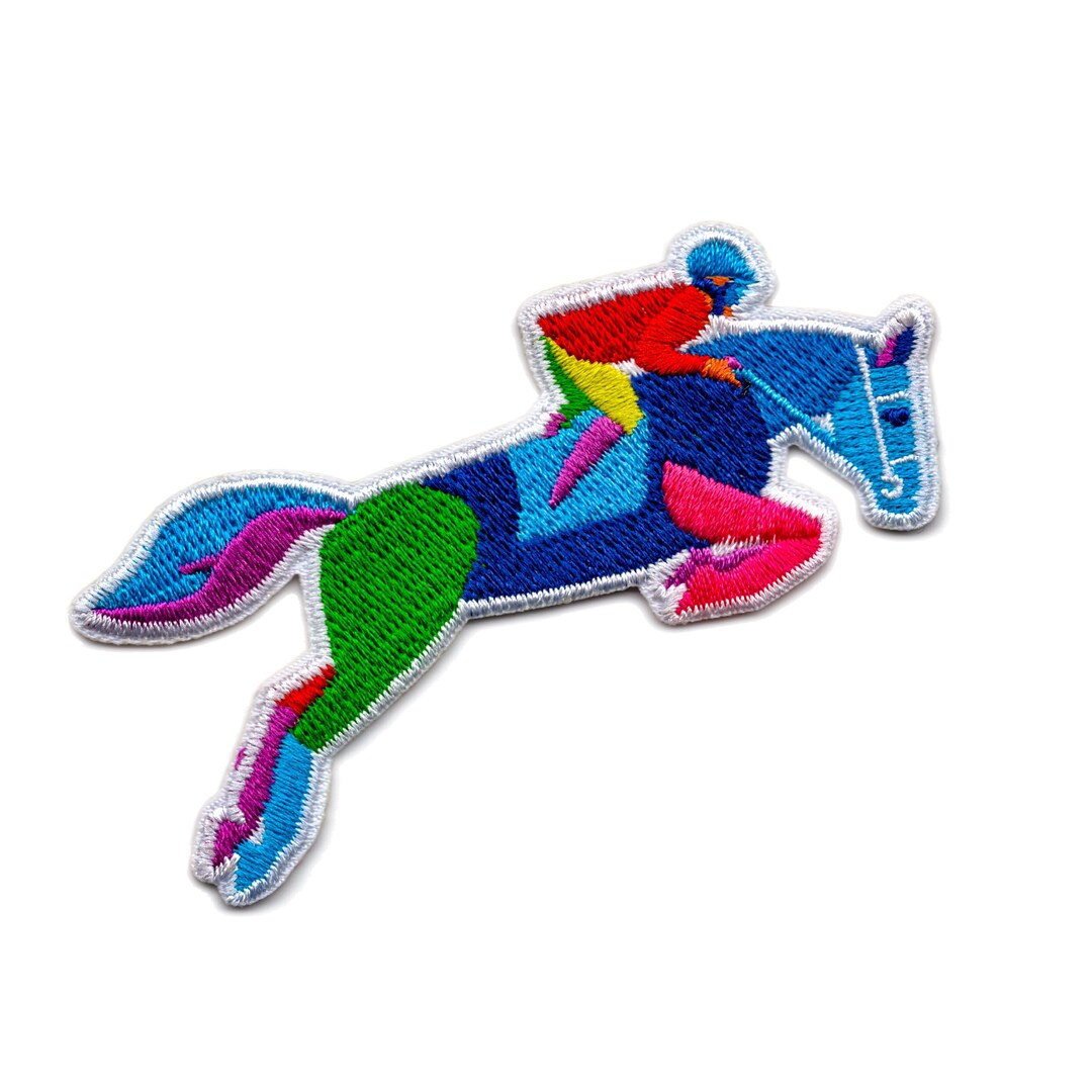 Equestrian Horse Jumping Iron-on Embroidered Patch - Perfect for ...
