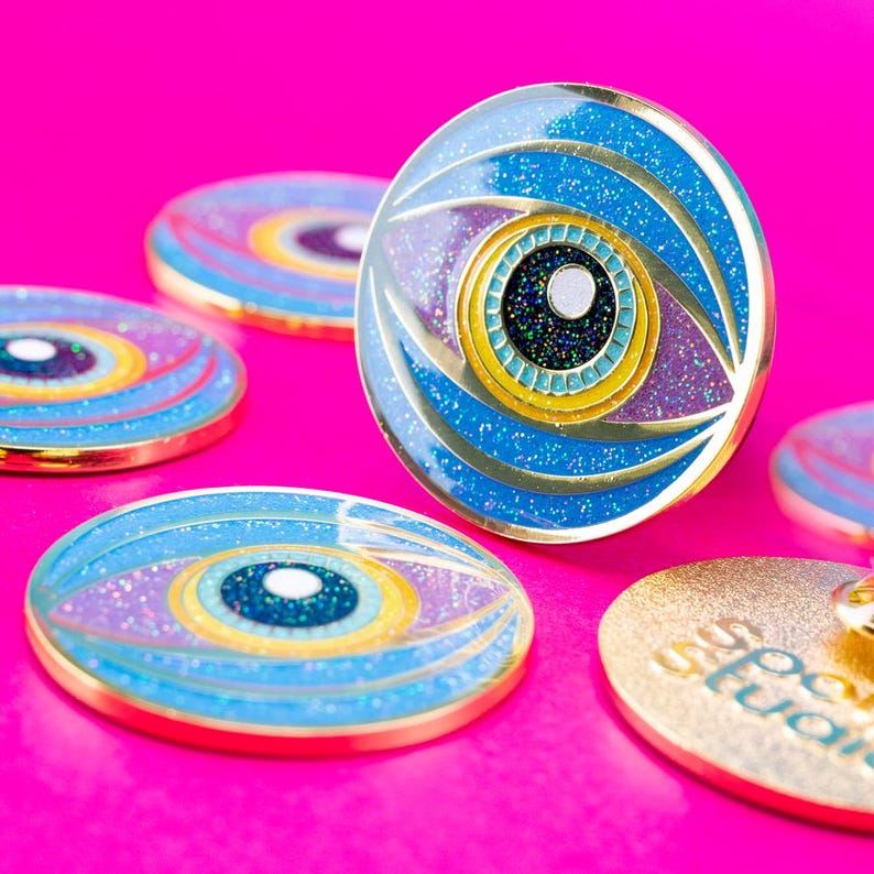 Golden Gaze: Vibrant Glitter Eyeball Enamel Pin - Etsy