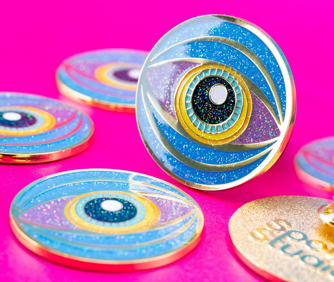 Golden Gaze: Vibrant Glitter Eyeball Enamel Pin - Etsy