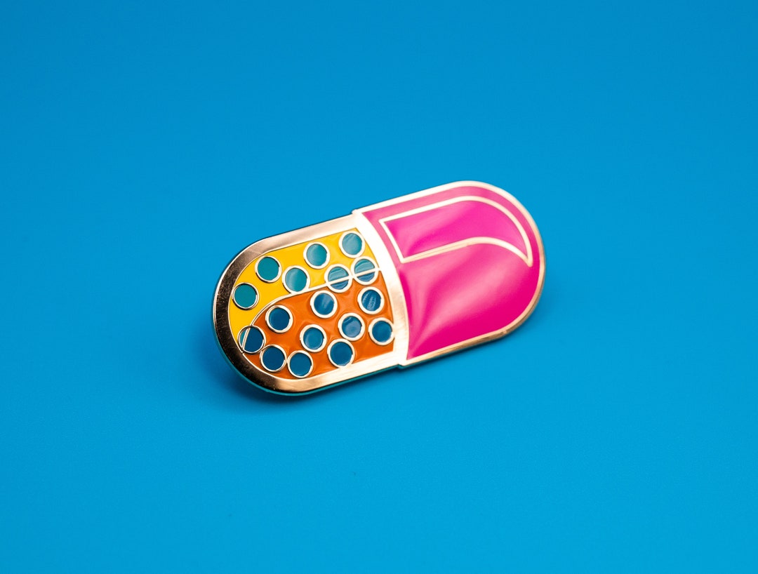 Pill Poppin' Capsule Pin: Glittering Medicine Enamel Accessory - Etsy