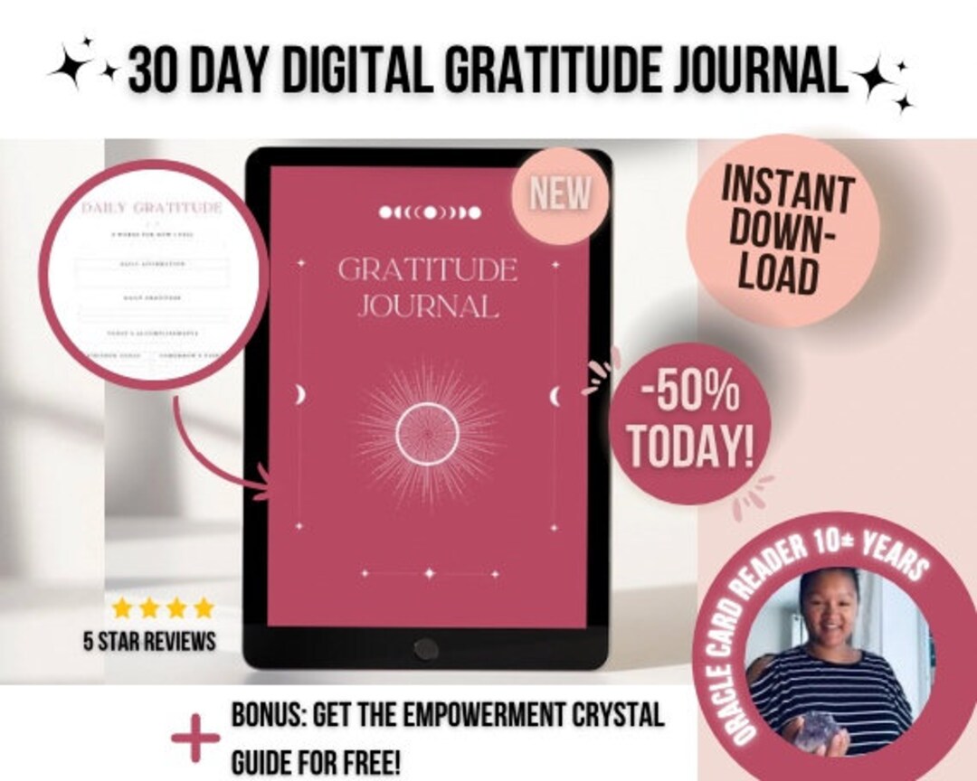 30 Day Pink Printable Gratitude Journal Digital Gratitude Journal Daily ...