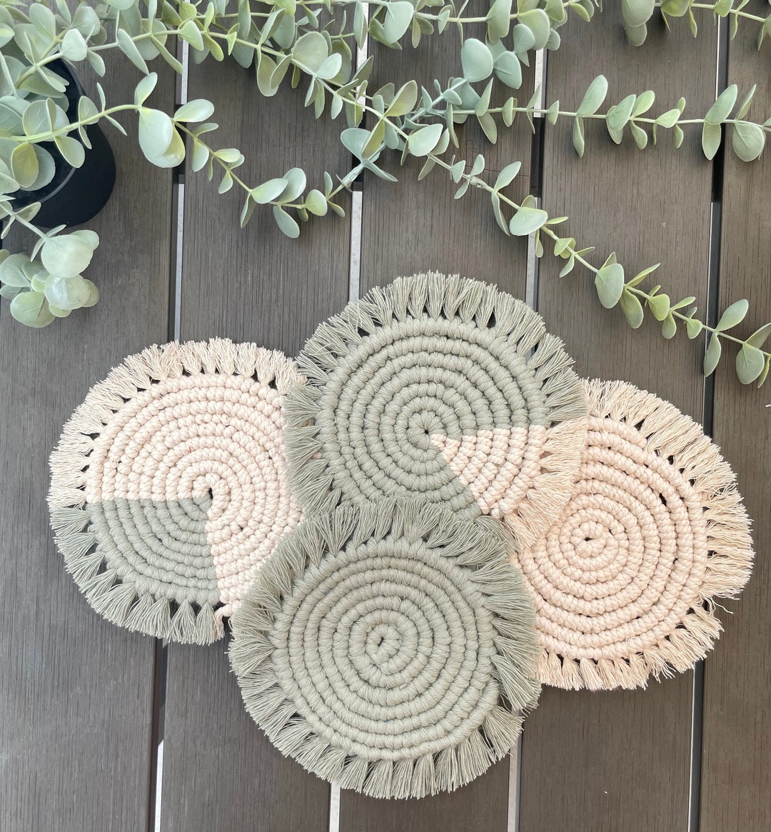 Handmade Macrame Coasters, Boho Fringe Coasters, Set of Coasters ...