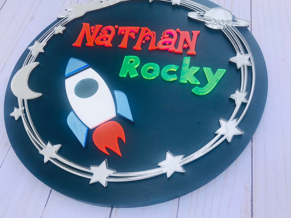 Rocket Name Sign Nursery Decor Kids Space Theme Custom | Etsy