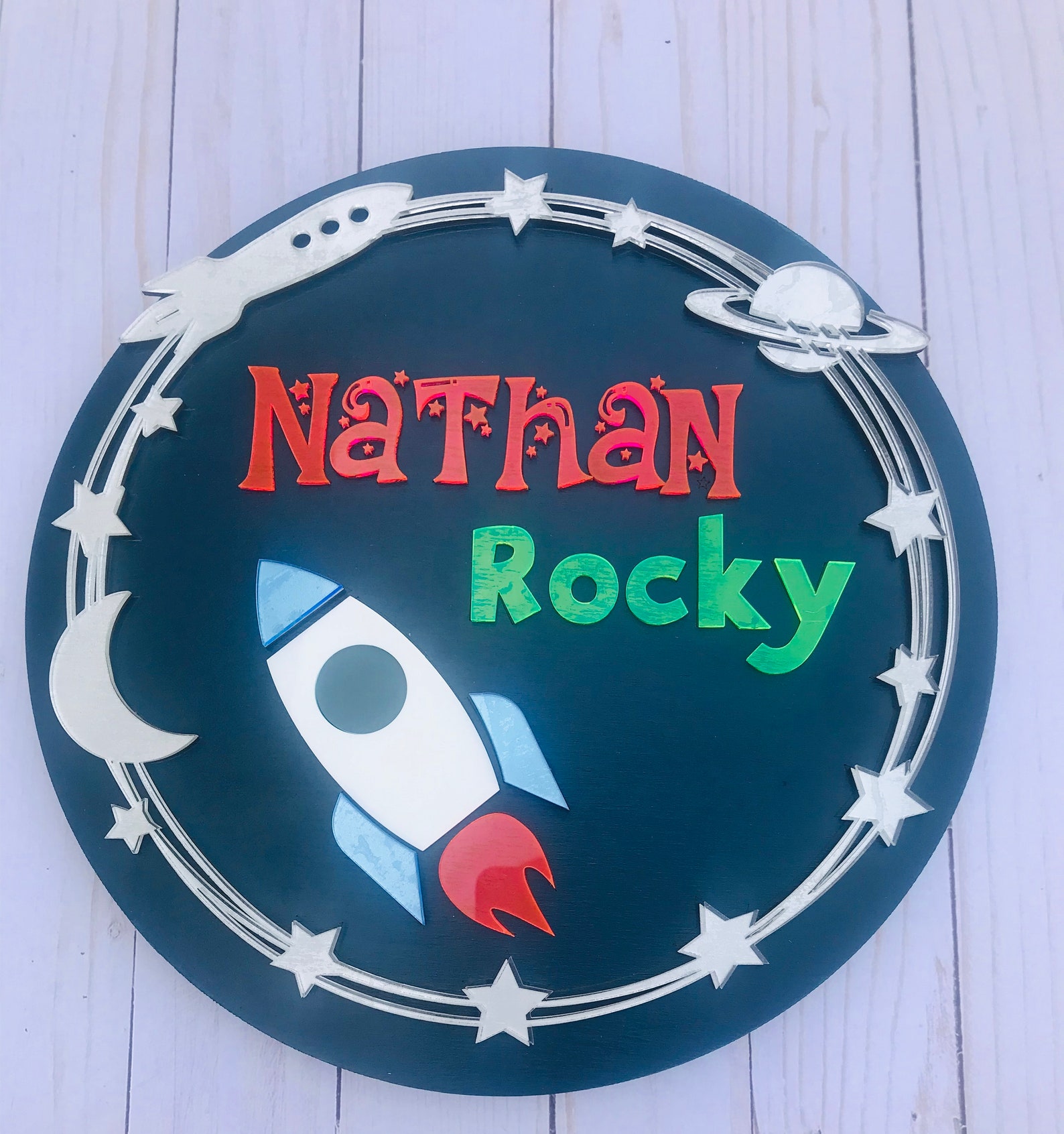 Rocket Name Sign Nursery Decor Kids Space Theme Custom | Etsy