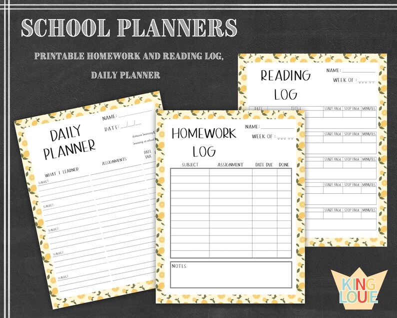 Printable School Planner Reading Log Daily Planner Homework - Etsy