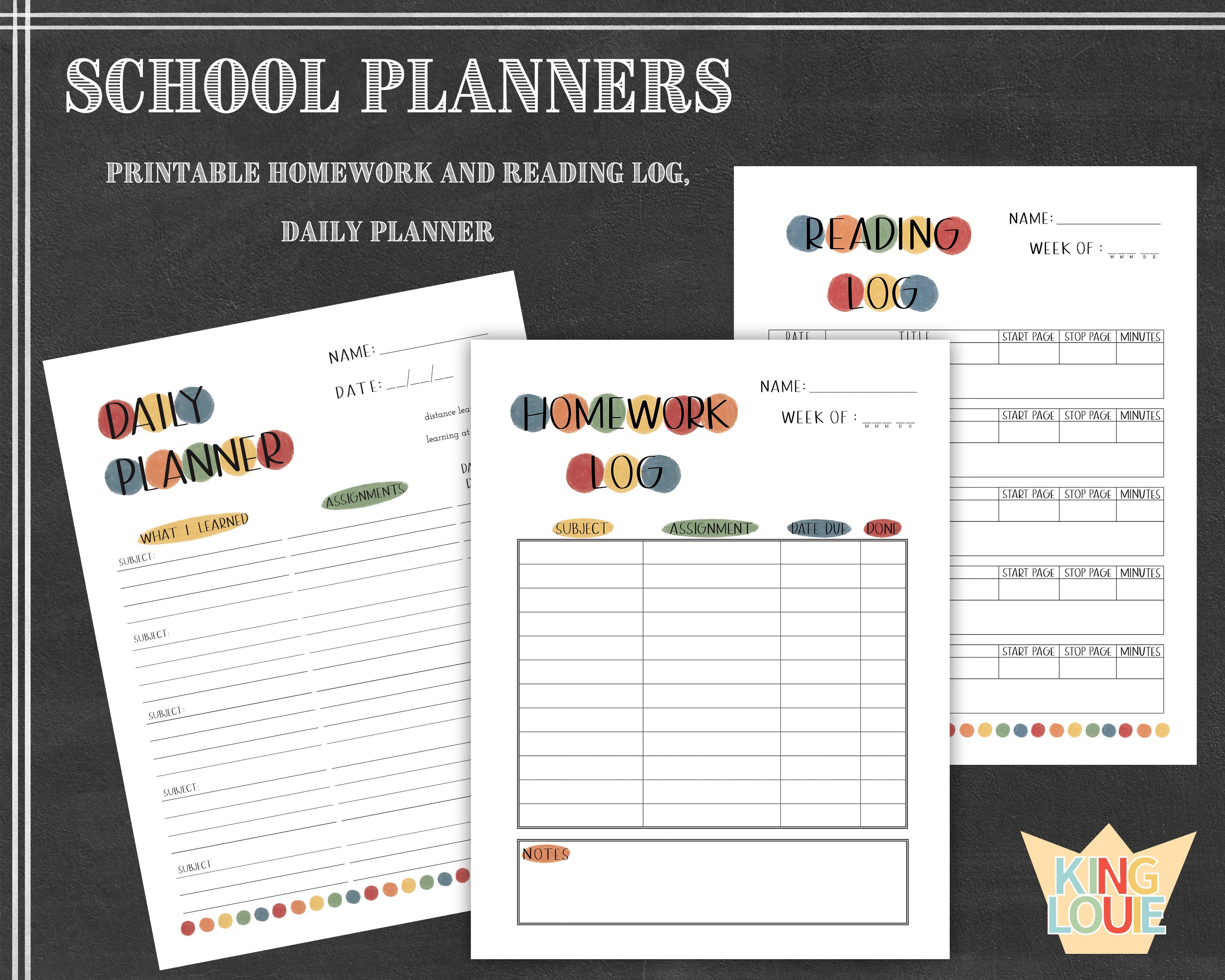 Printable School Planner, Reading Log, Daily Planner, Homework Log ...