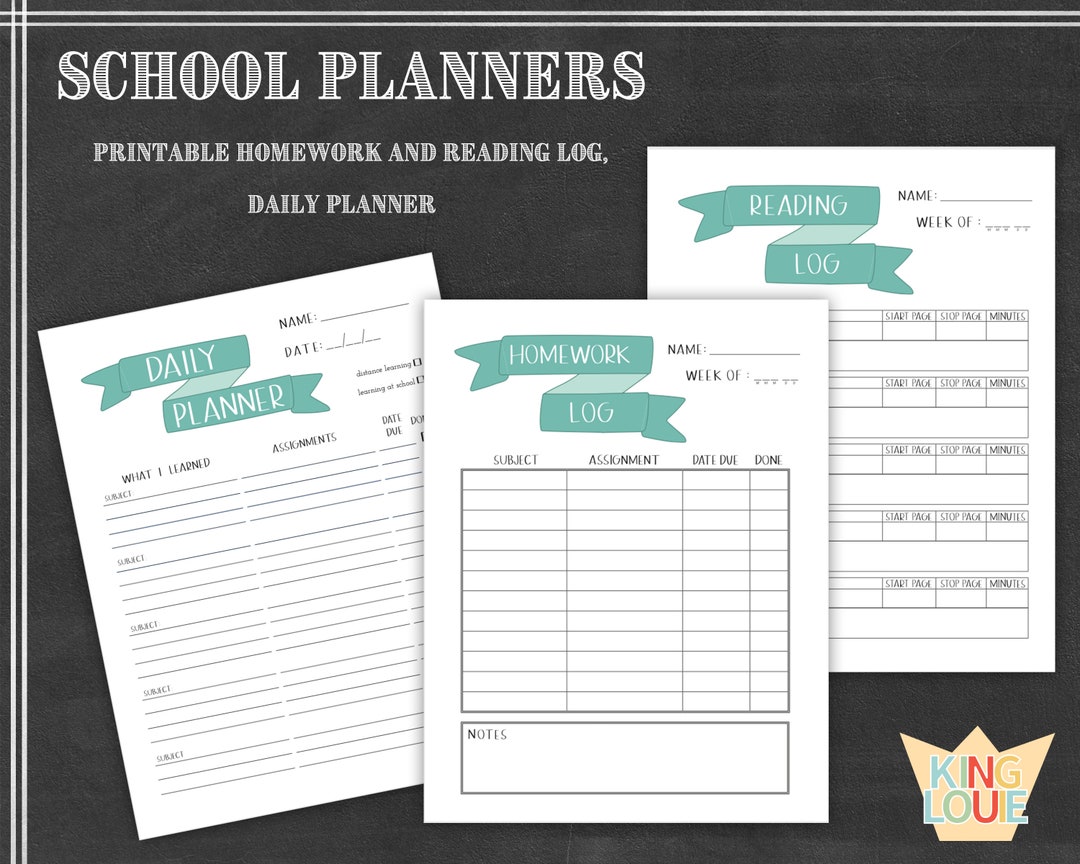 Printable School Planner, Reading Log, Daily Planner, Homework Log ...