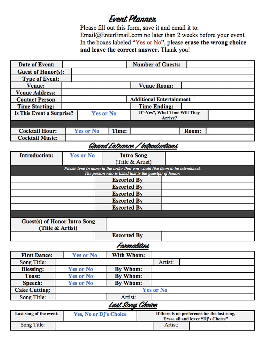 Digital Download DJ Event Planner Forms/ Word Documents/ PDF/ Wedding ...