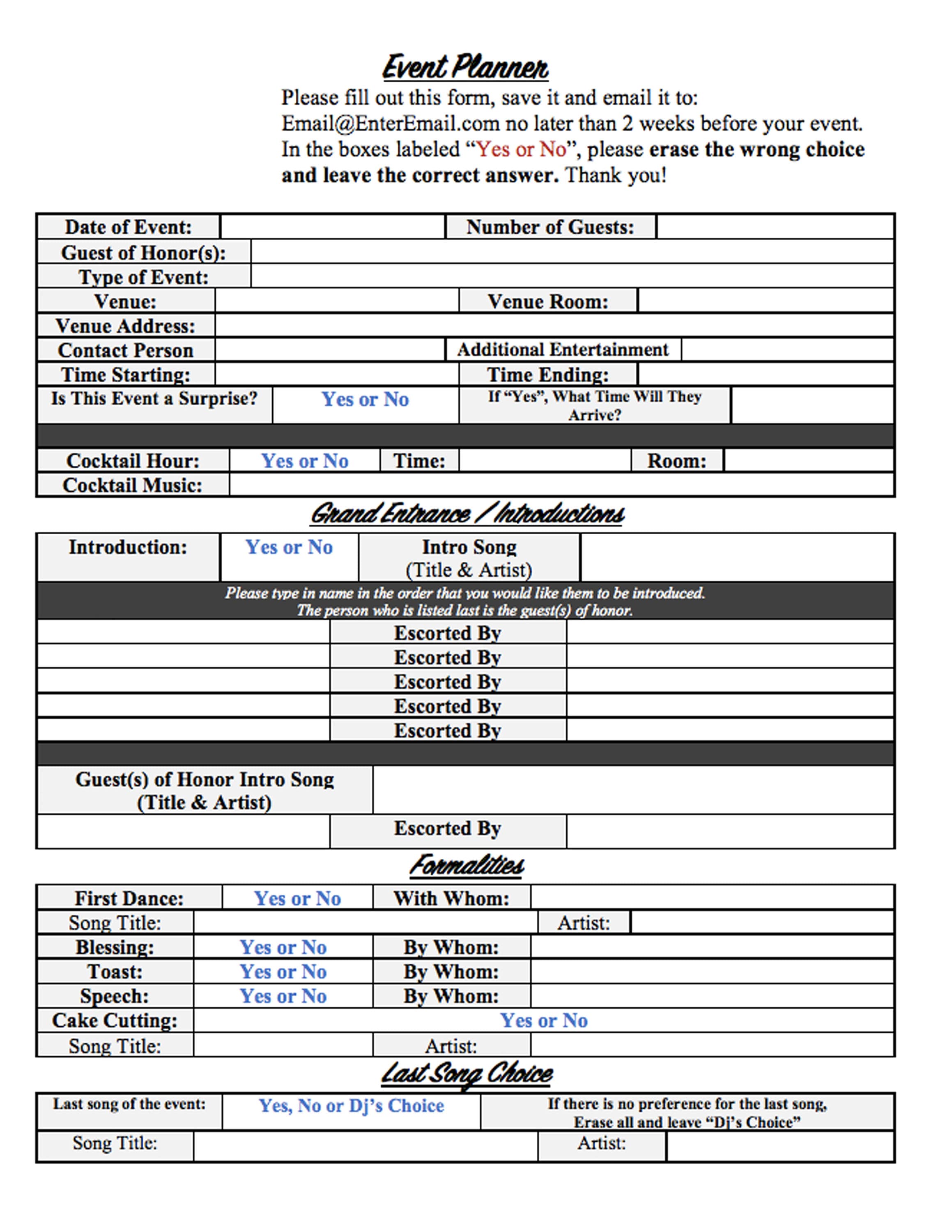 Digital Download DJ Event Planner Forms/ Word Documents/ PDF/ Wedding ...