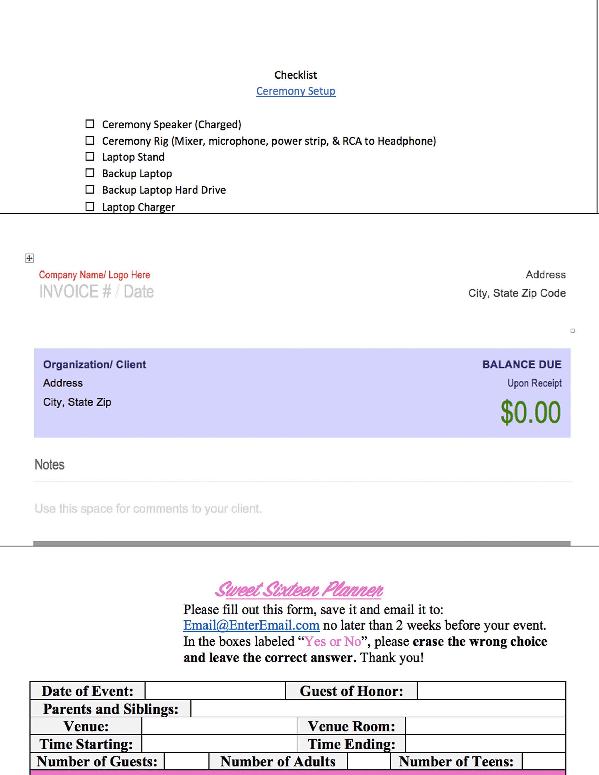 Digital Download DJ Event Planner Forms/ Word Documents/ PDF/ Wedding ...