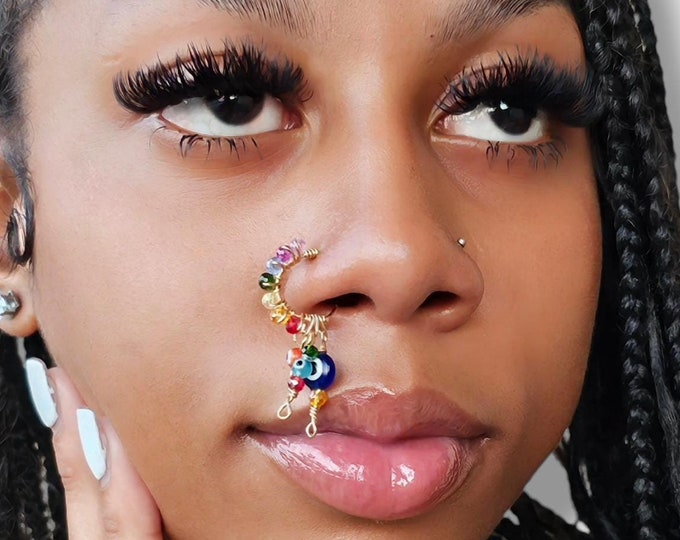 Dangling Evil Eye Chakra Nose Ring or Nose Cuff - Etsy