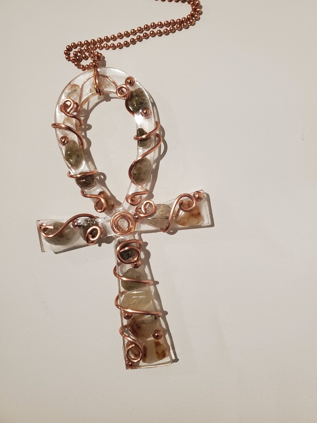 Copper Wrapped Ankh Necklace With Crystals Stones of Your Choice/long ...