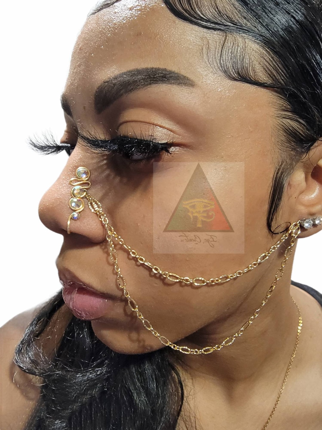 Swarovski Crystal Gold Nose Cuff With Double Chain - No Piercing ...