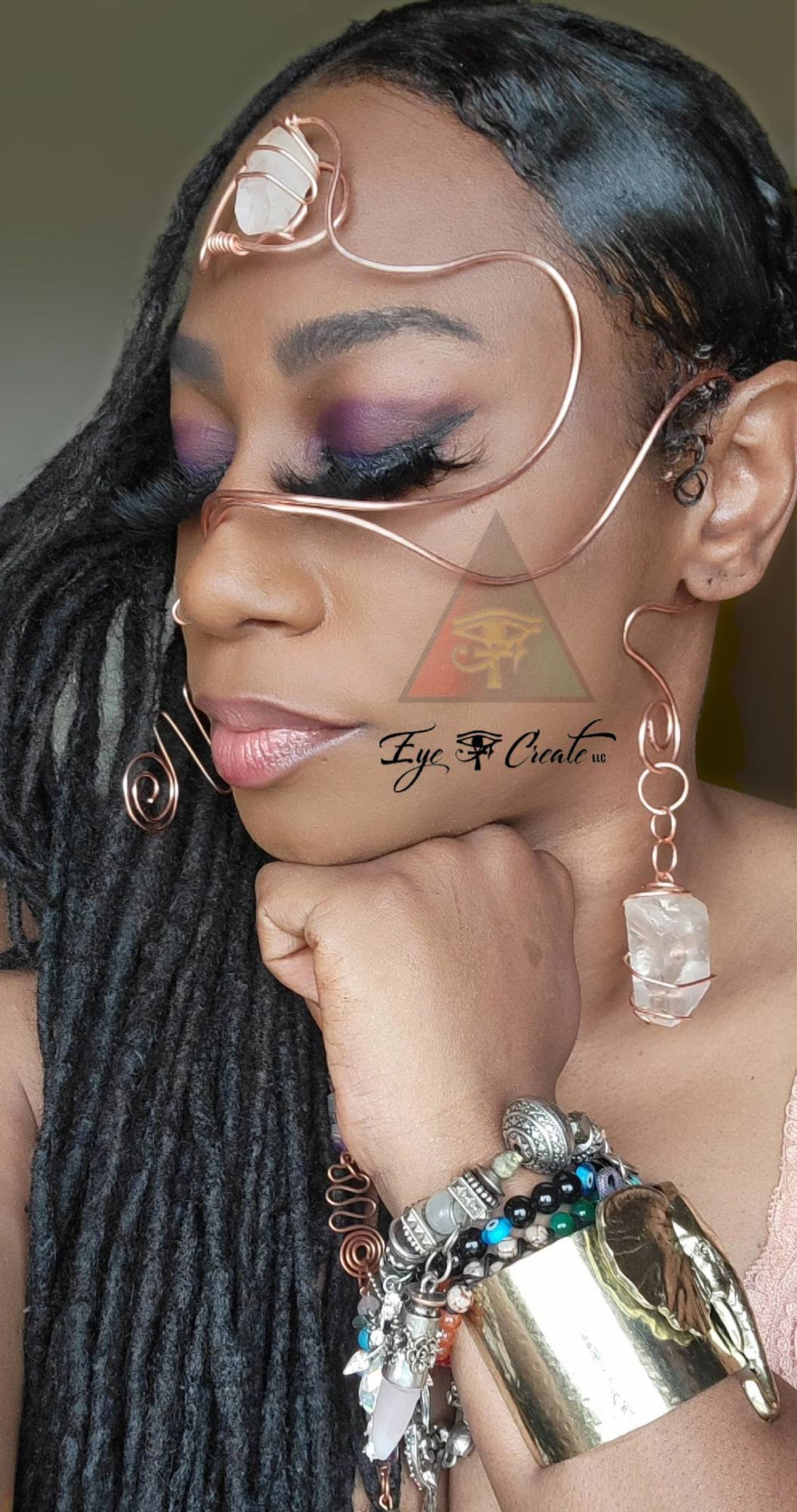 Crystal and Copper Wire Goddess Face Mask and Earring Copper - Etsy