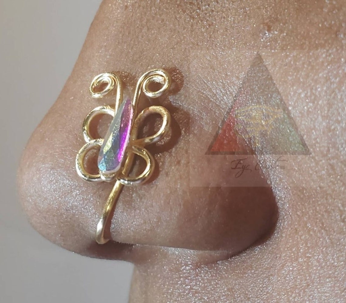 Swarovski Crystal Butterfly Nose Cuff: No Piercing Needed - Etsy