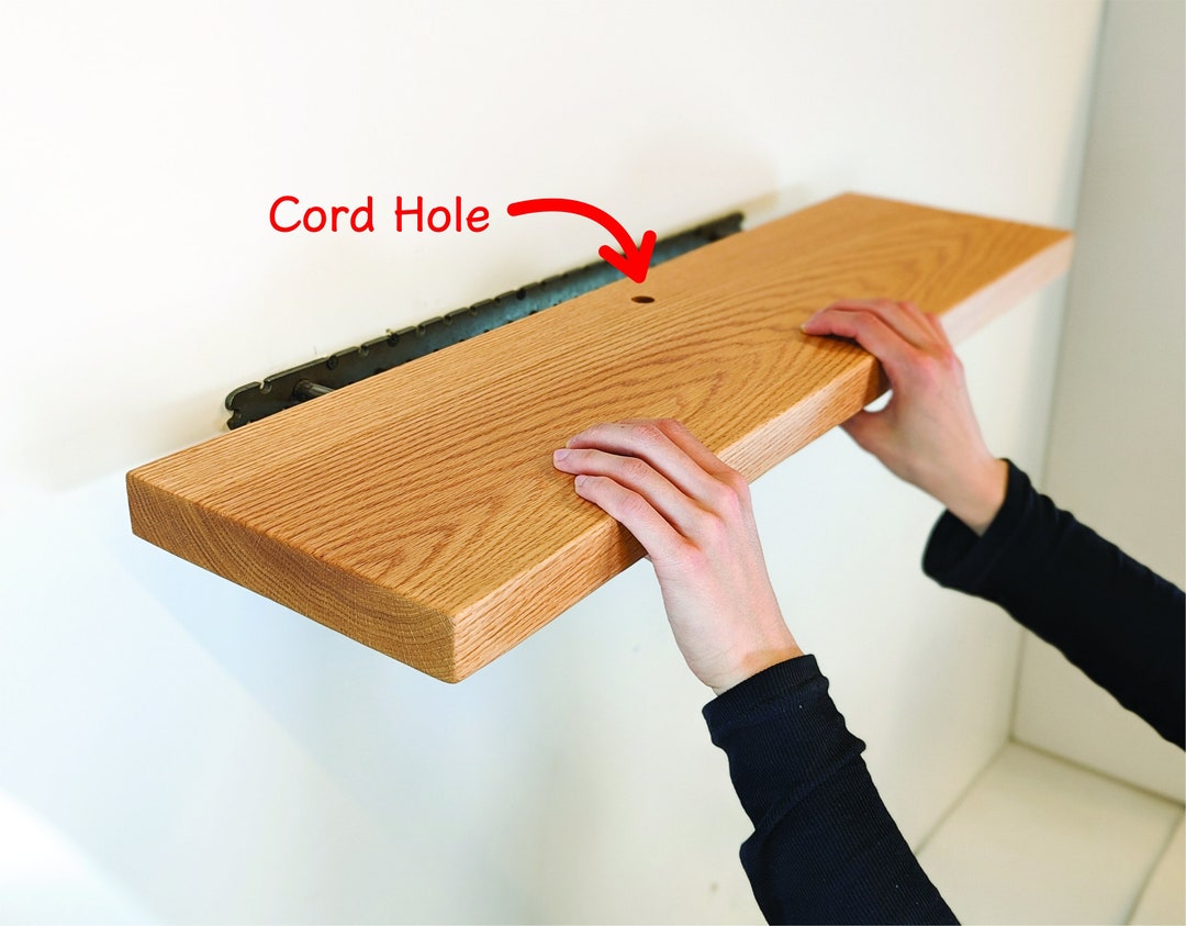 Thick Oak Floating Shelf With Grommet Hole for Cable Management - Etsy
