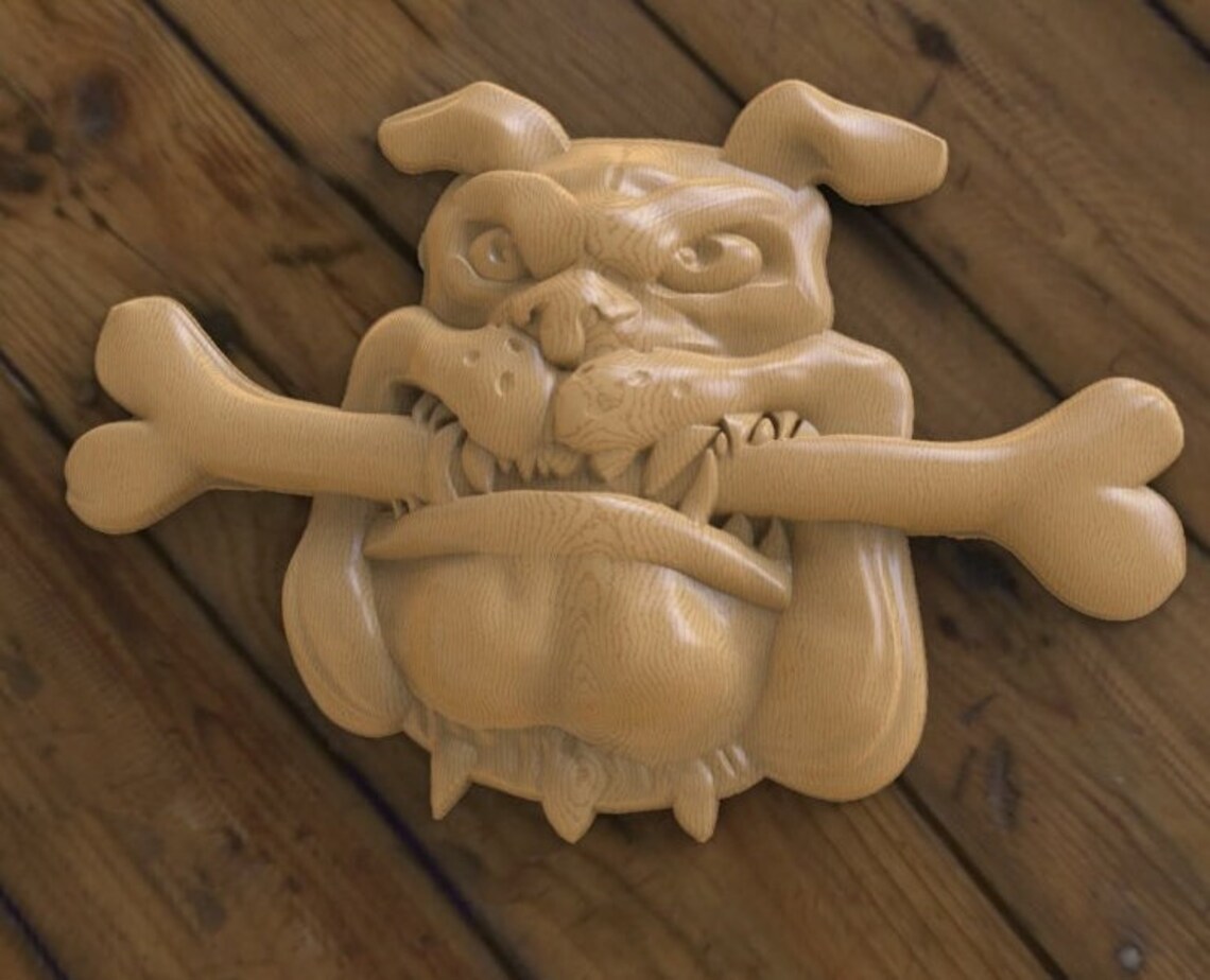 Bulldog With a Bone 3d STL Model for CNC Router Relief Artcam Aspire ...