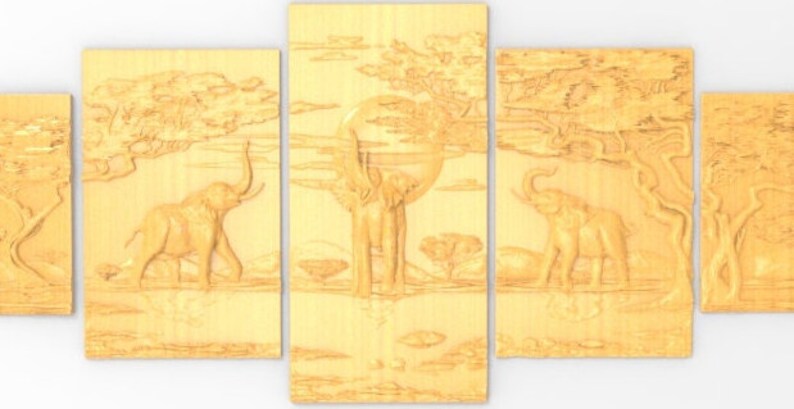 5 Pictures African Elephants 3d STL Model for CNC Router Relief Artcam ...