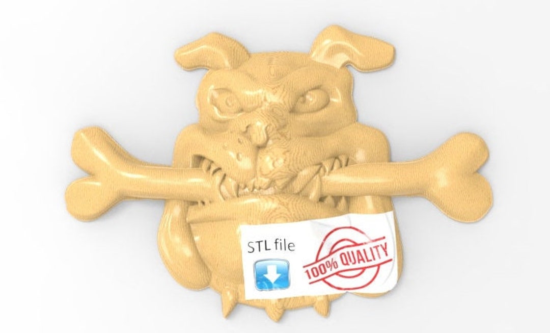 Bulldog With a Bone 3d STL Model for CNC Router Relief Artcam Aspire ...