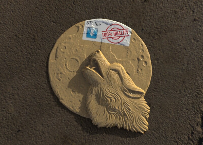 Wolf With Moon 3d STL Model for CNC Router Relief Artcam Aspire ...