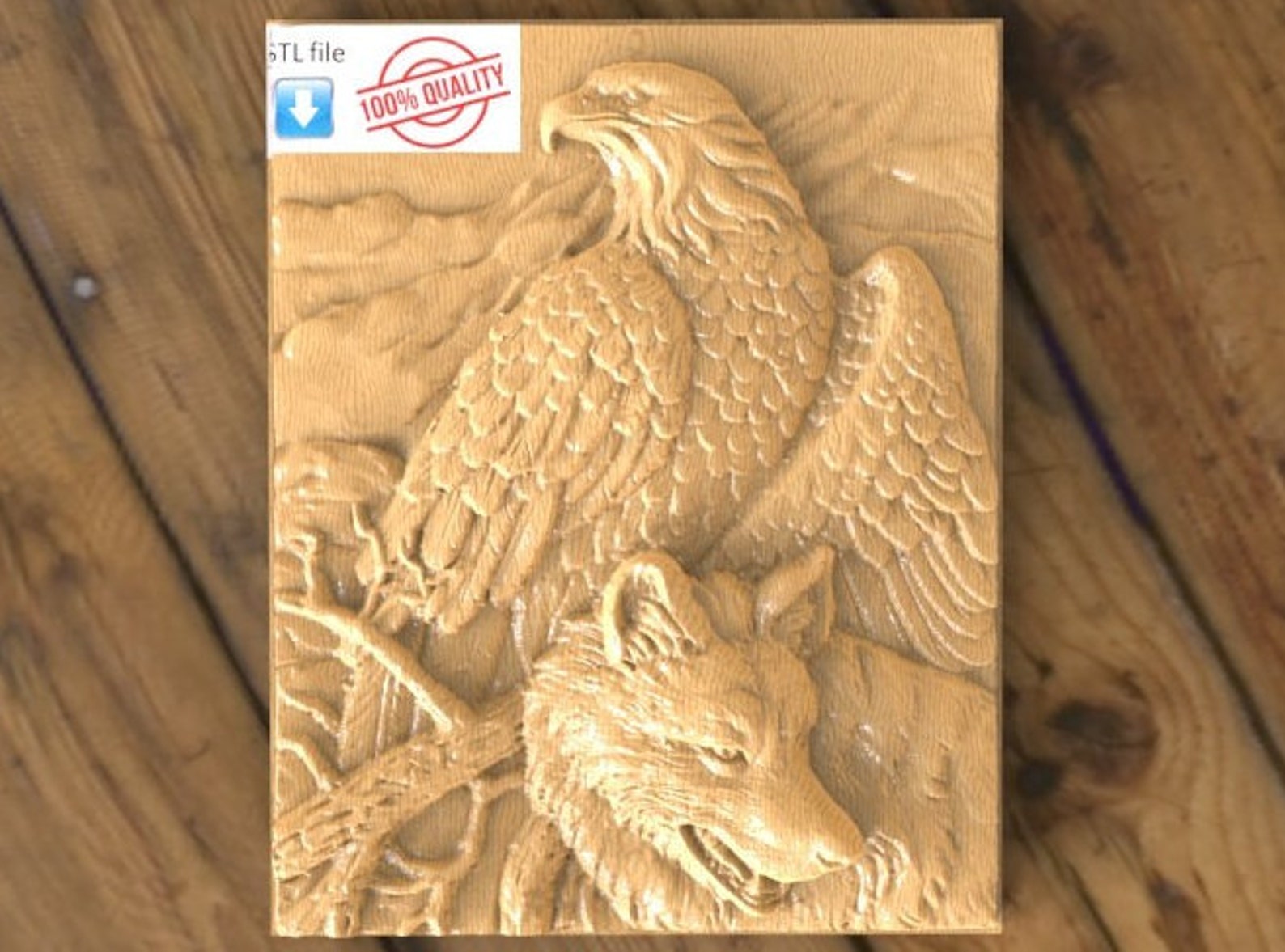 Eagle and Wolf 3d STL Model for CNC Router Relief Artcam Aspire ...
