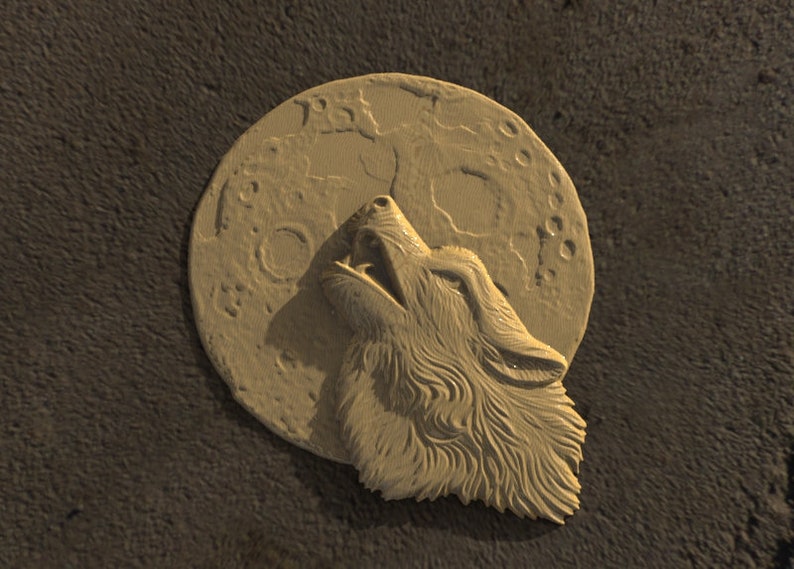 Wolf With Moon 3d STL Model for CNC Router Relief Artcam Aspire ...