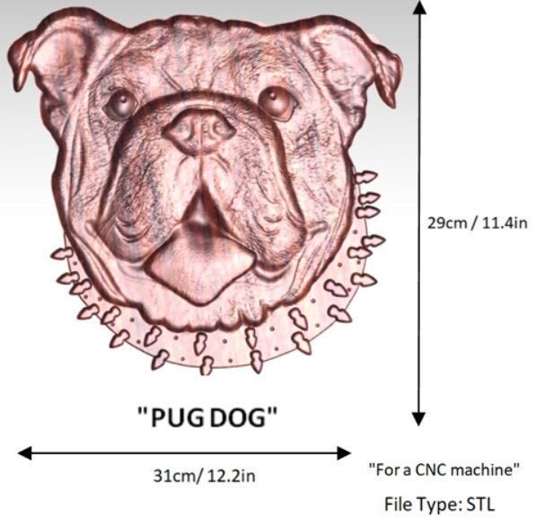 Pug Dog 3d STL Model for CNC Router Relief Artcam Aspire Engraver ...