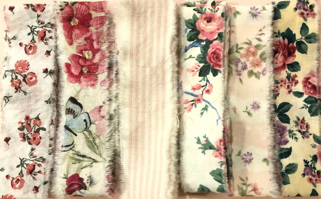 Vintage Rose Floral Hand Torn Fabric Ribbon Strips for Scrapbooks ...