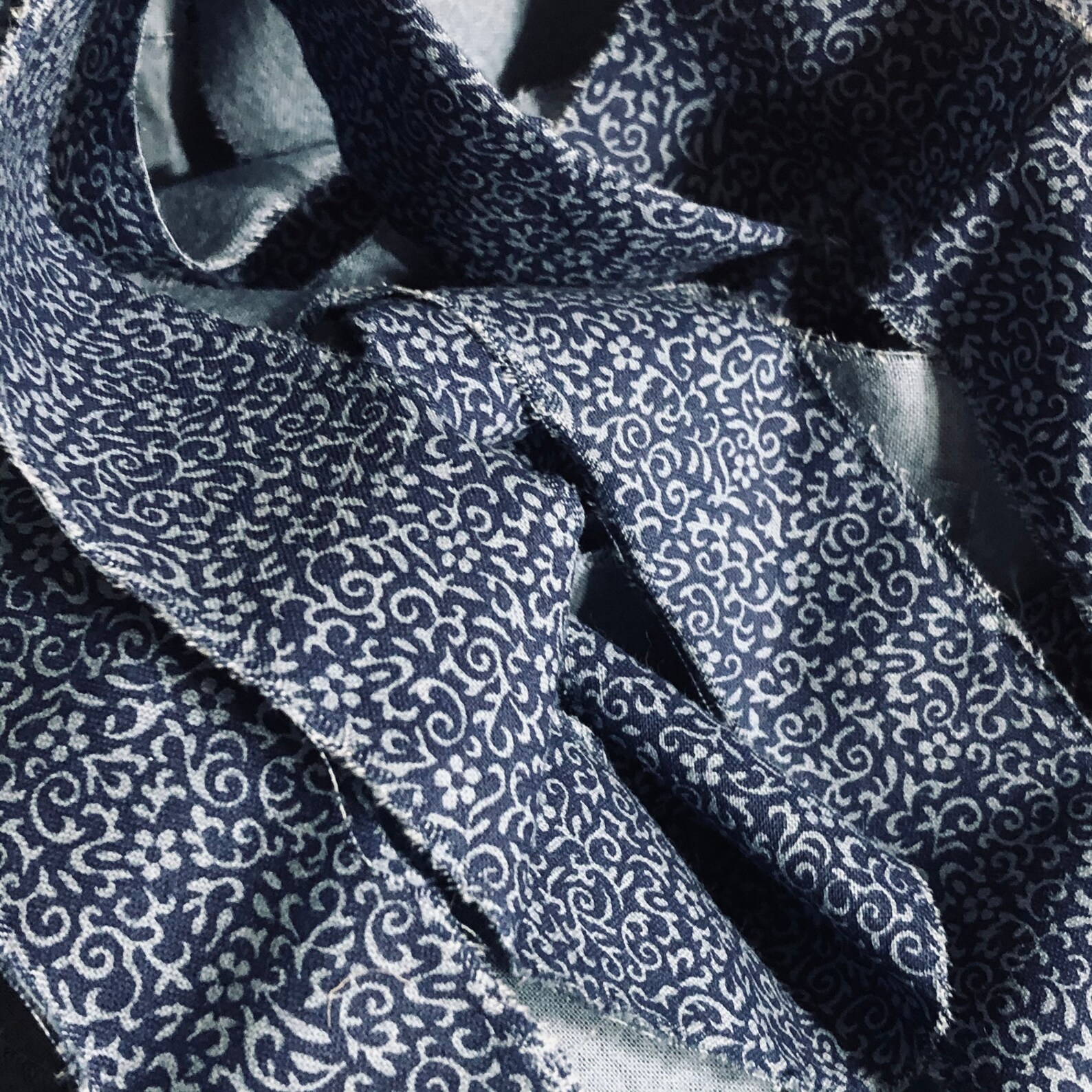 Vintage Hand Torn Fabric Ribbon Strips Tiny Blue on Blue - Etsy