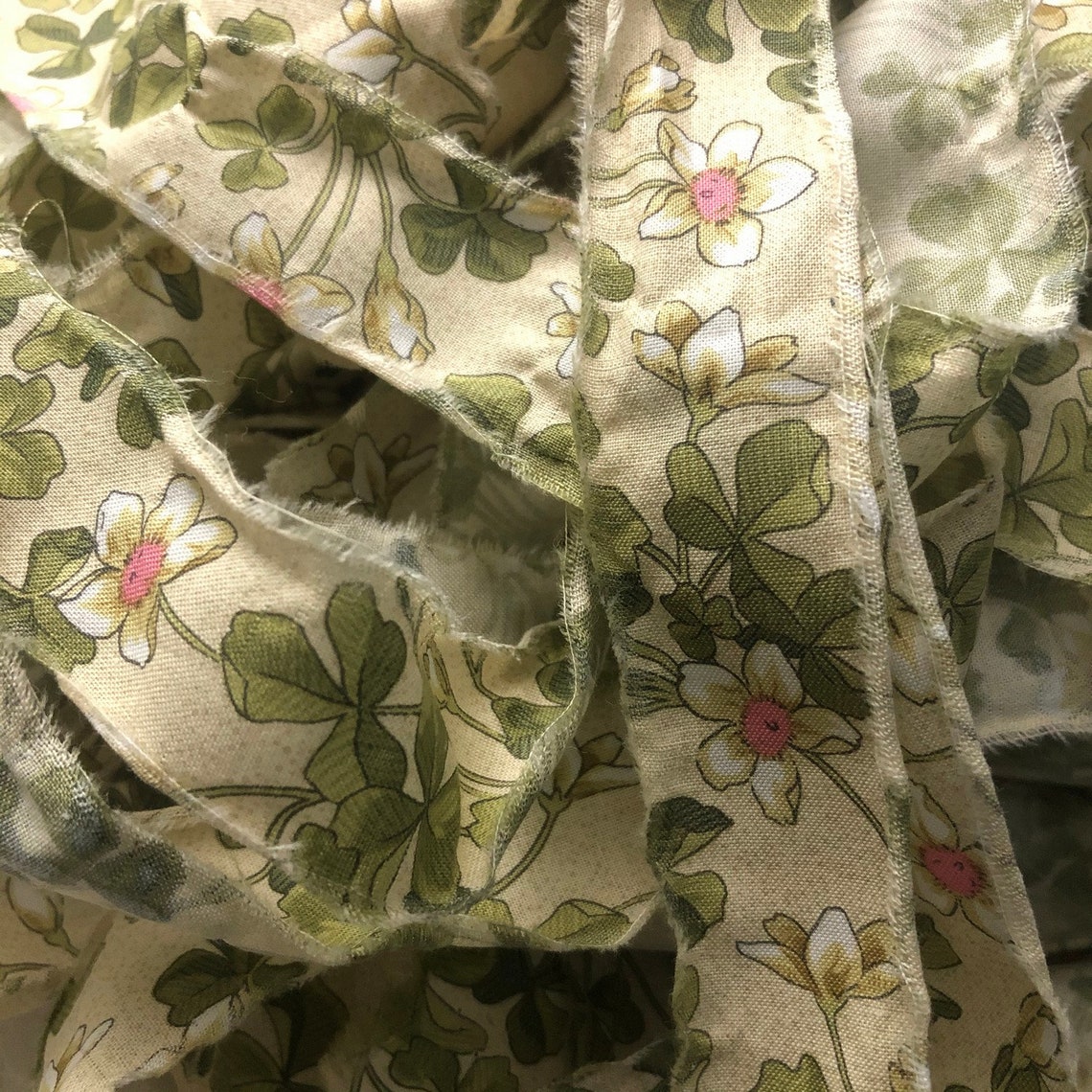 Vintage Hand Torn Cotton Ribbon Fabric Strips Clover Flower - Etsy