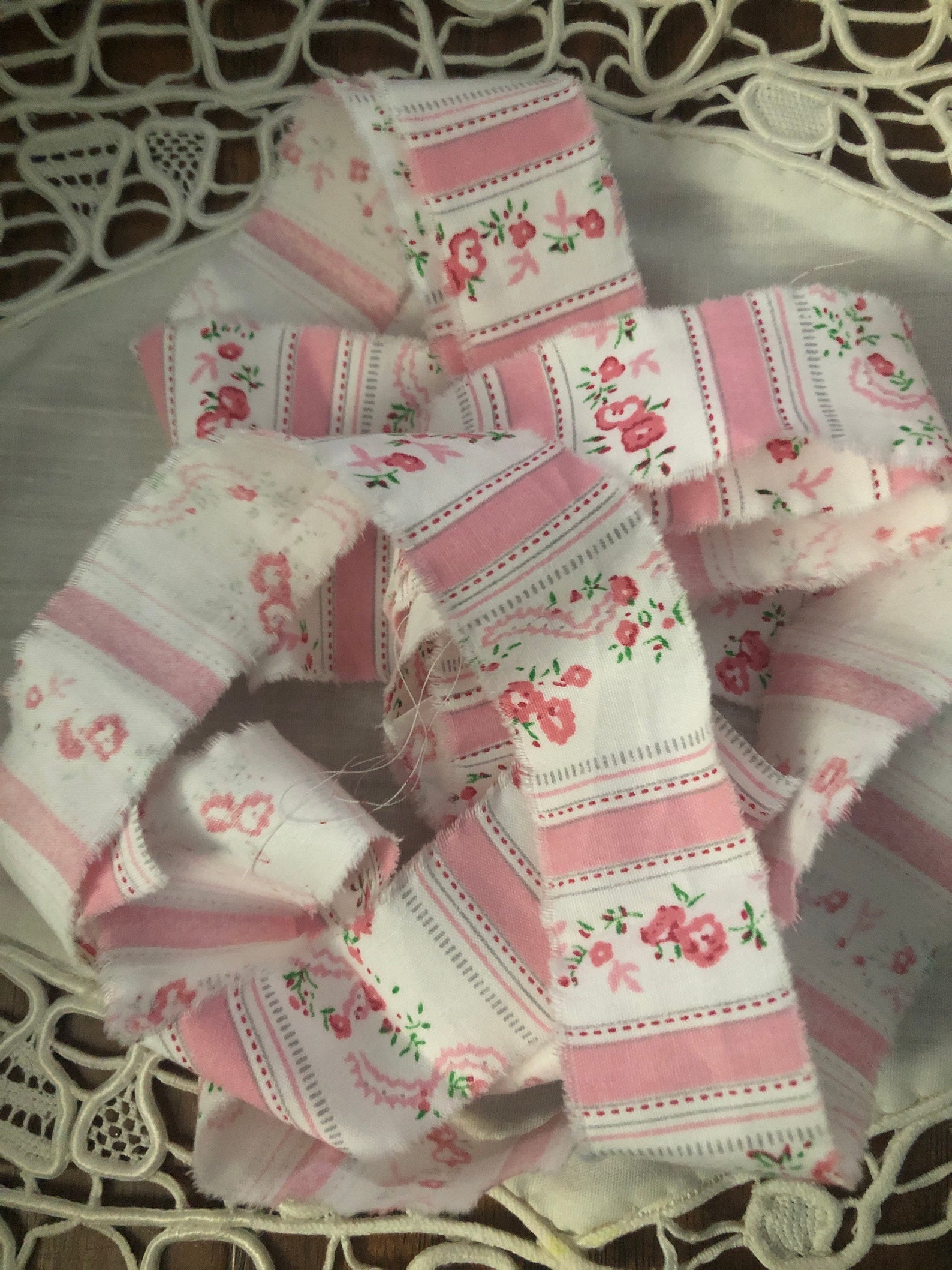 Vintage Hand Torn Rose Floral Cotton Fabric Ribbon Pink - Etsy