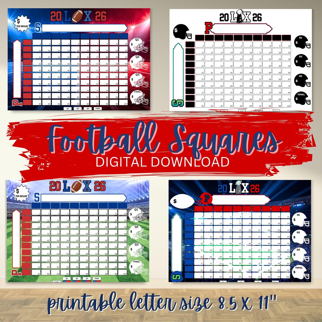 Super Football Squares Printable– Party Game PNG (digital Download,8.5 ...