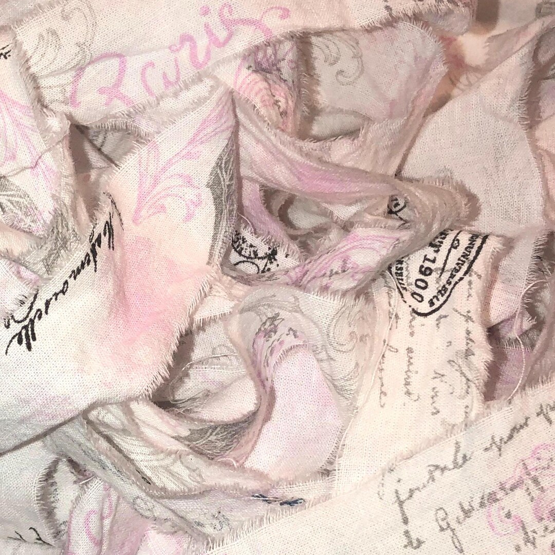 Vintage Hand Torn French Words Fabric Ribbon, Paris Scenes Cotton ...