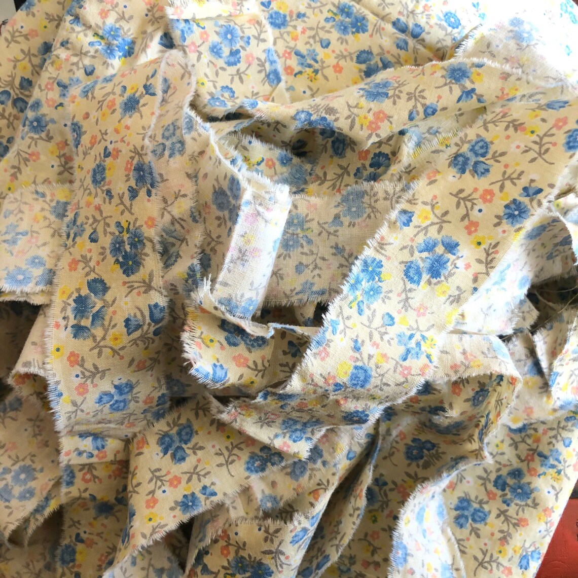 Vintage Hand Torn Fabric Ribbon Strips Blue Floral Bouquet for - Etsy