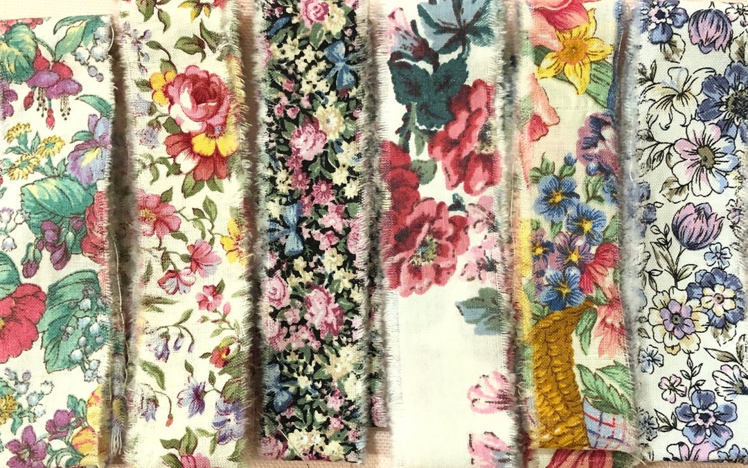 Multi Floral Rose Tulip Hand Torn Fabric Ribbon Strips for Scrapbooks ...