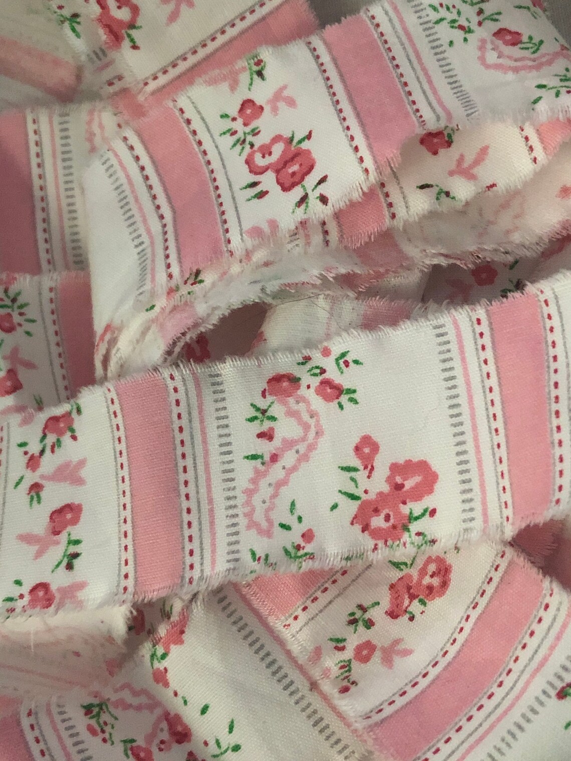 Vintage Hand Torn Rose Floral Cotton Fabric Ribbon Pink | Etsy