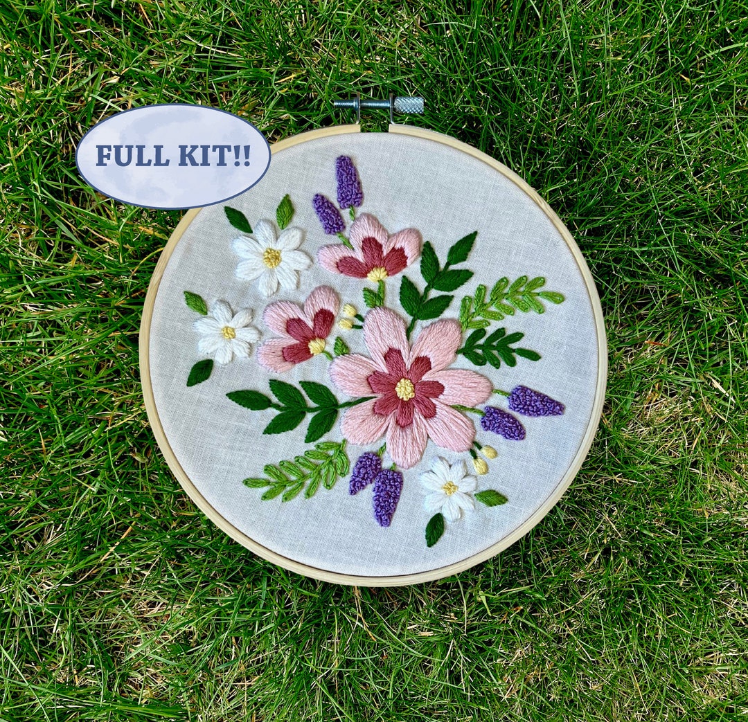 Spring Pink Floral Embroidery Kit, Needlepoint Kit, Cross Stitch Kit ...