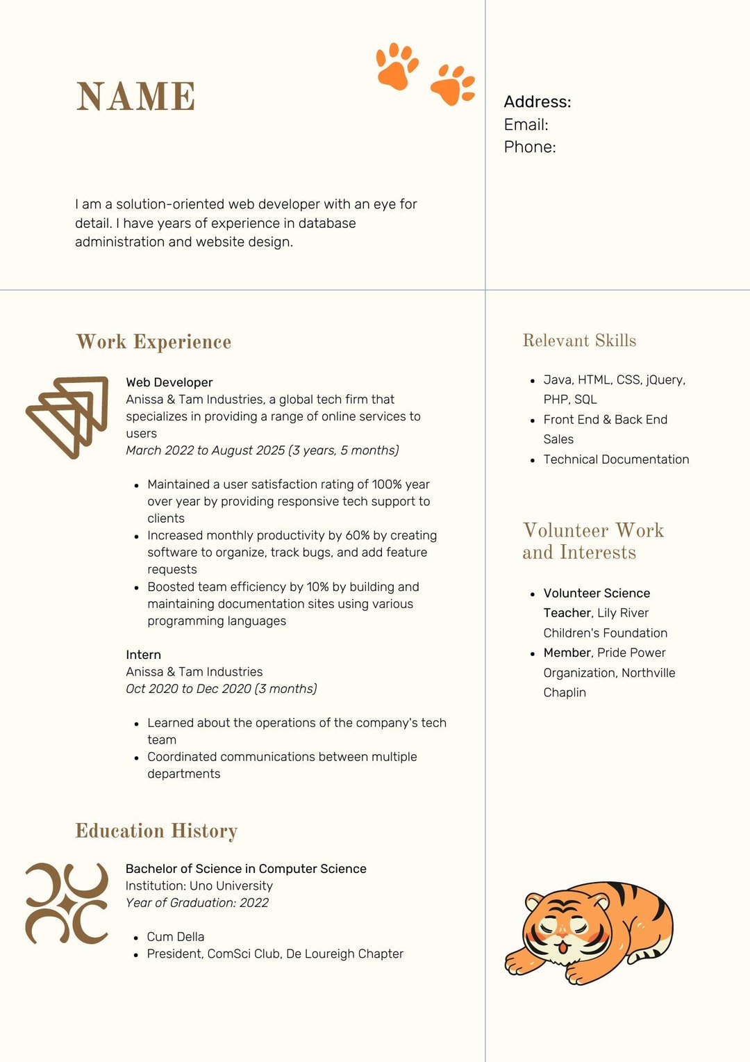 Easy Simple Unique Animal Resume Tiger Paw - Etsy