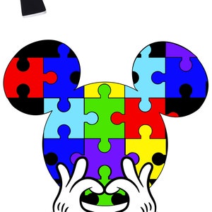 Autism Awareness Mickey Mouse With Heart Iron-on Heat Transfer Sticker ...