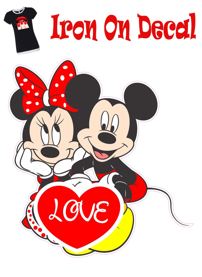 San Valentín Minnie Mouse y Mickey Mouse con corazón rojo Amor V1 Iron ...