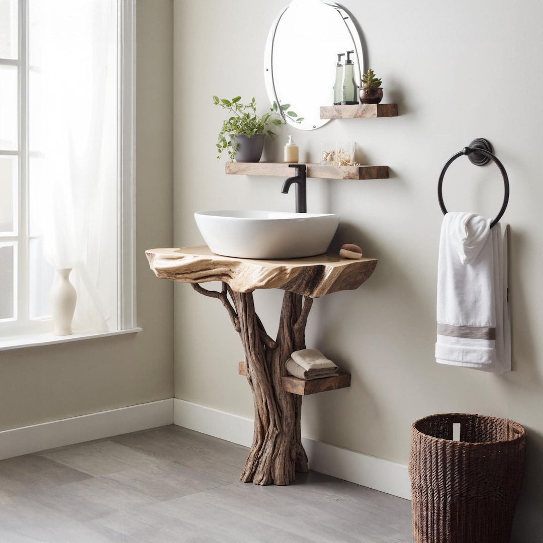 Live Edge Counter Wood Bathroom Vanity Bathroom Vanities Floating ...