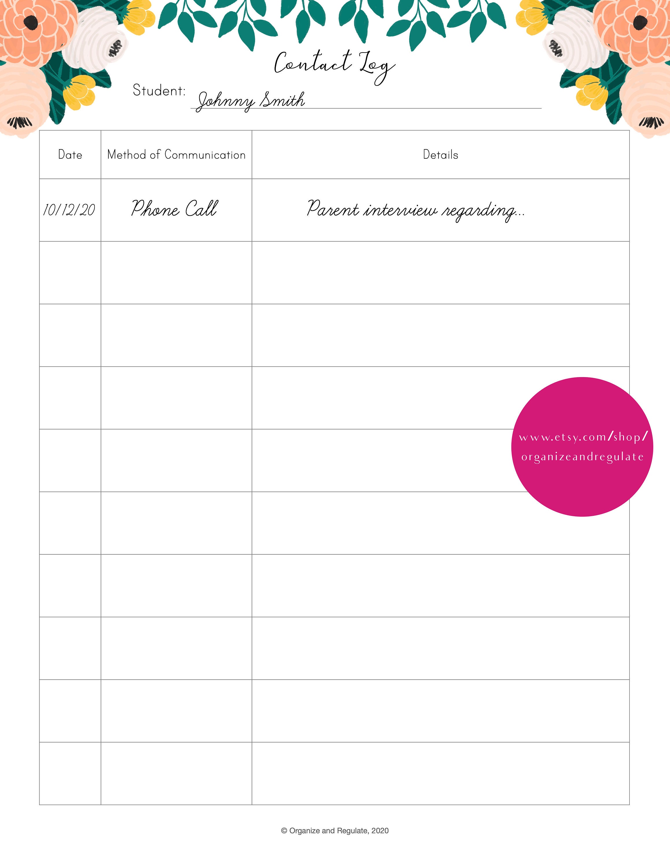 OT Caseload Planner Printable Occupational Therapy Printable | Etsy