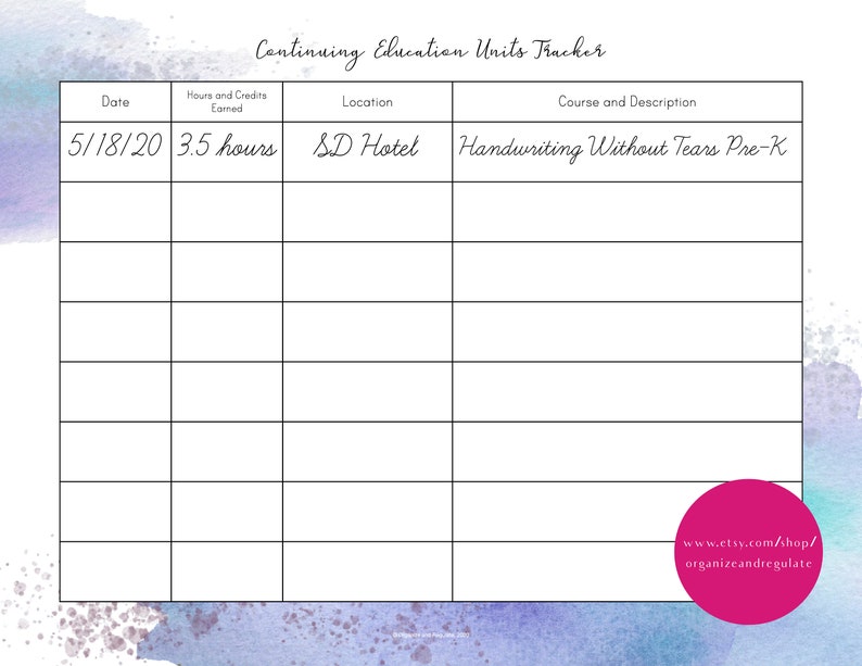 Occupational Therapy CEU / PDU Tracker Printable, OT Organizer ...