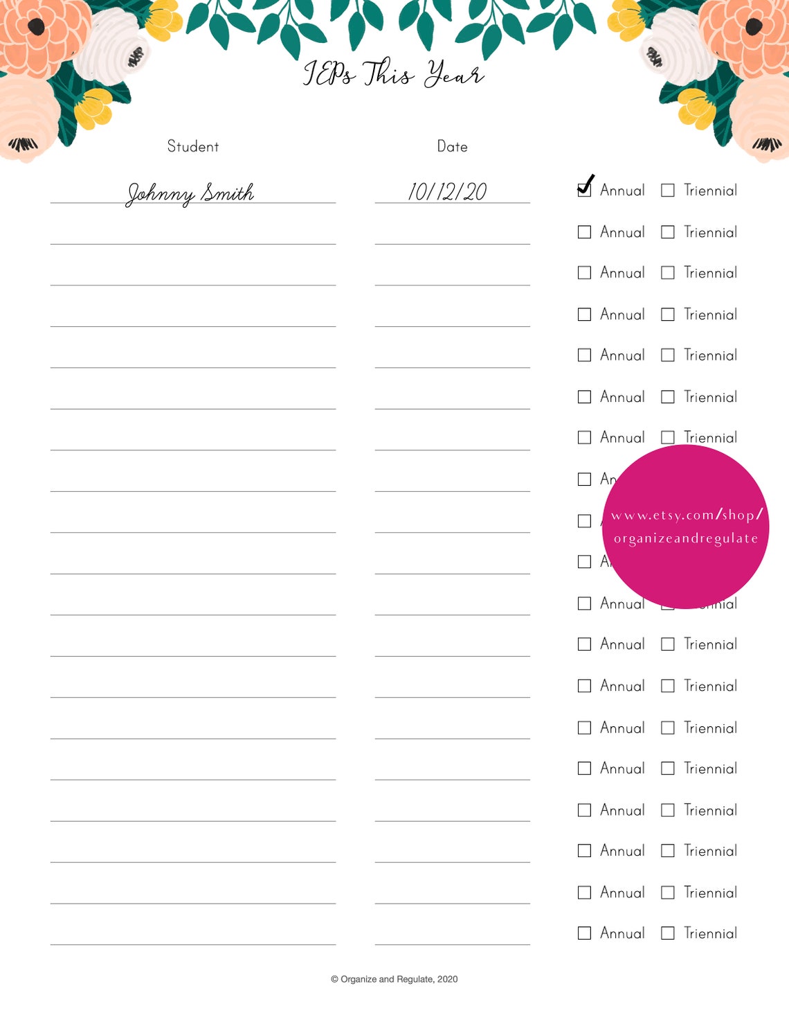 OT Caseload Planner Printable Occupational Therapy Printable | Etsy