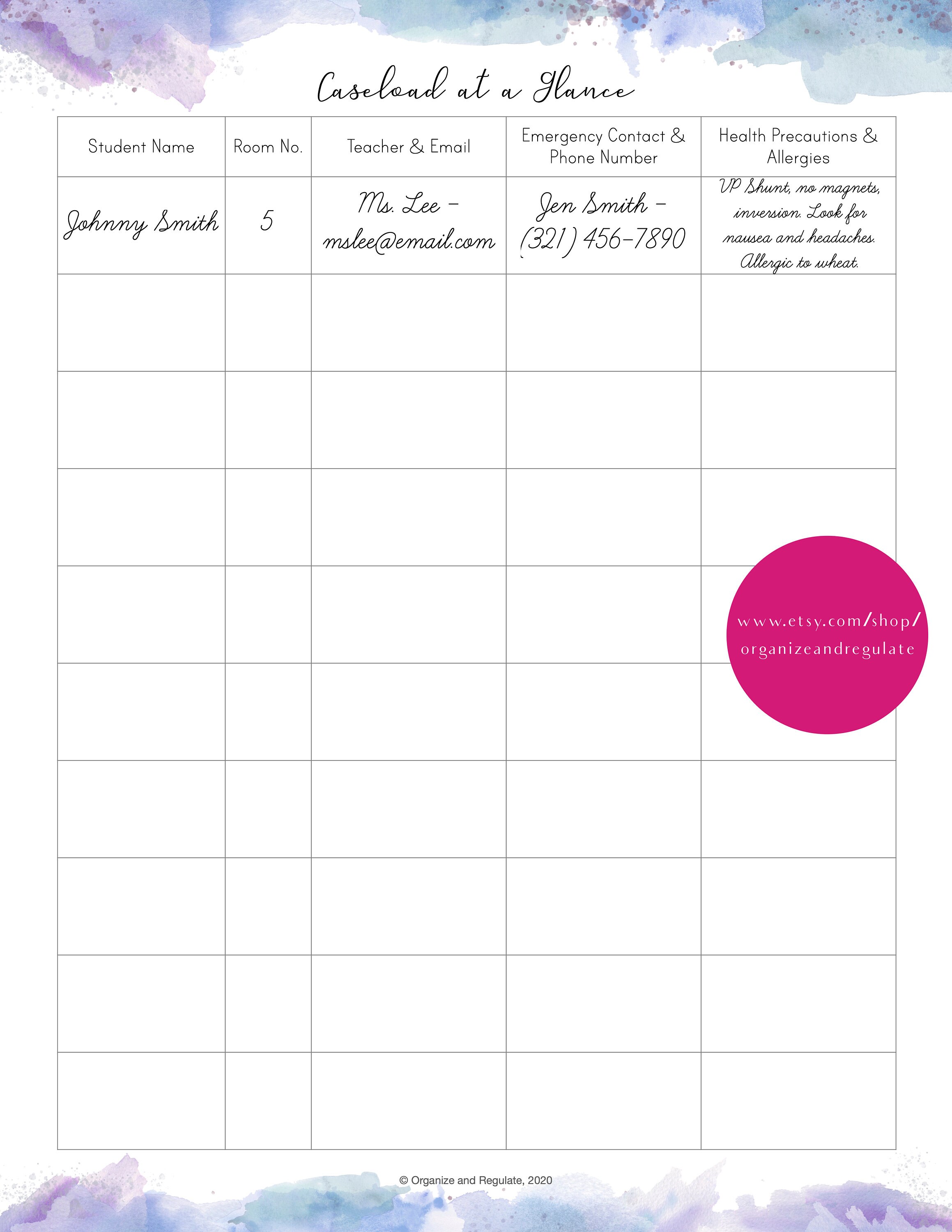 OT Caseload Planner Printable, Occupational Therapy Organizer, OT ...