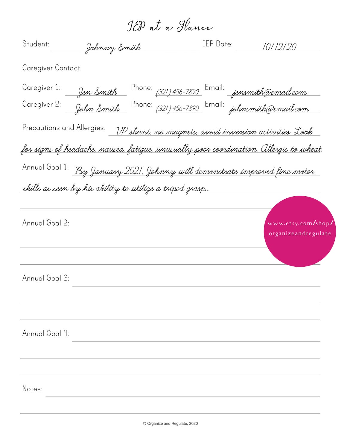 OT Caseload Planner Printable Occupational Therapy Printable | Etsy